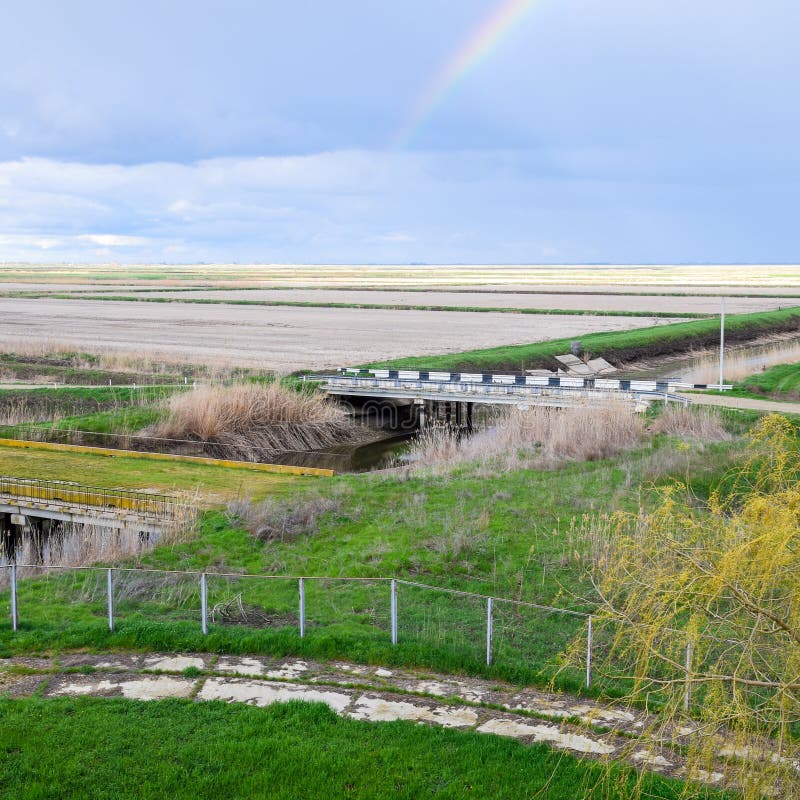 Bridges through Irrigation Canals. Rice Field Irrigation System Stock ...