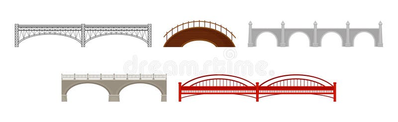 Bridges Made of Metal and Concrete with Baluster Vector Set Stock ...
