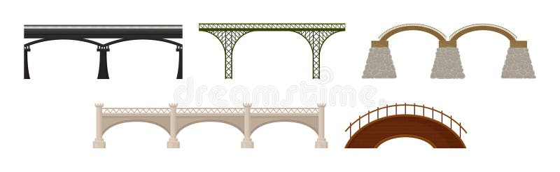 Bridges Made of Metal and Concrete with Baluster Vector Set Stock ...