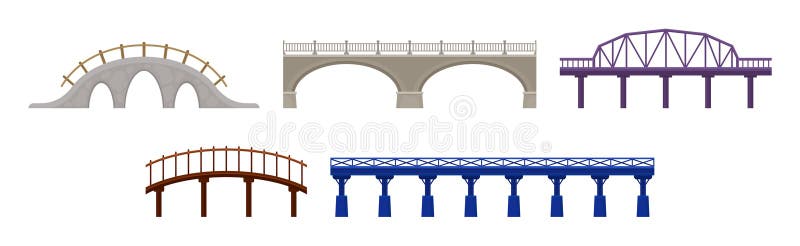 Bridges Made of Metal and Concrete with Baluster Vector Set Stock ...