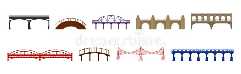 Bridges Made of Metal and Concrete with Baluster Vector Set Stock ...