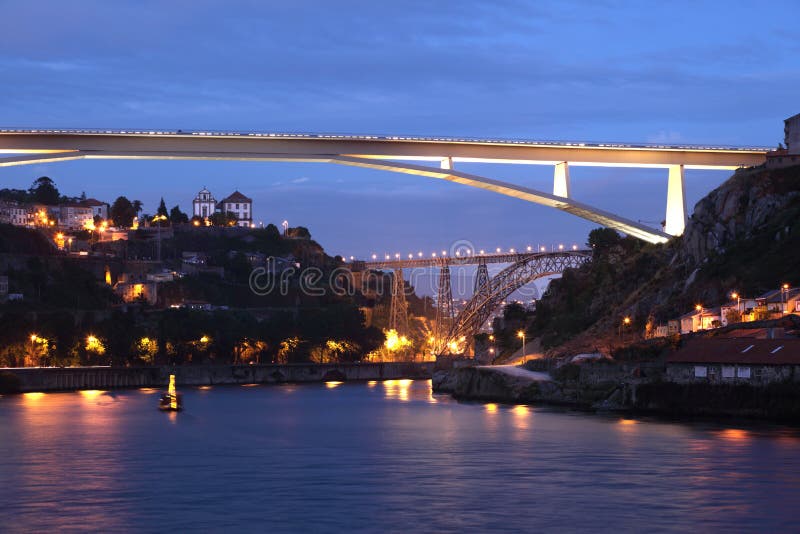 Bridges Over Douro River, Porto Stock Image - Image of dusk, landmark ...