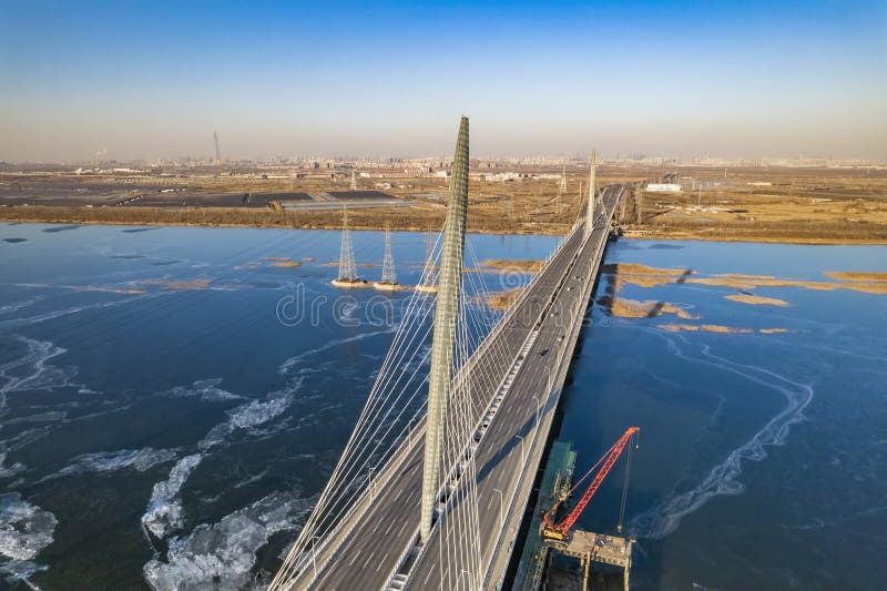 Bridges Over Rivers in Winter Stock Photo - Image of landmark, stadium ...
