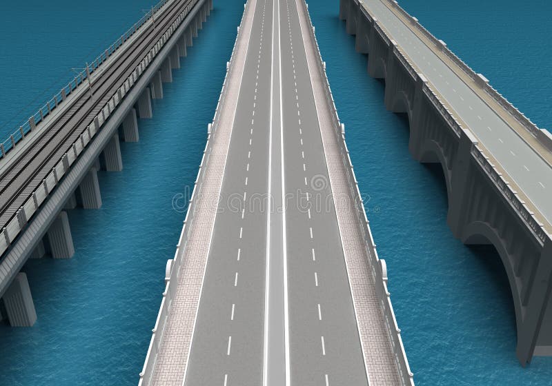 Bridges Over the Sea . 3d Rendering Stock Illustration - Illustration ...