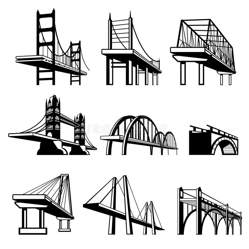 Bridges in Perspective Vector Icons Set Stock Vector - Illustration of ...