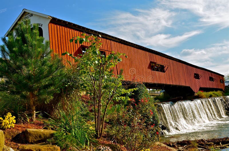 Bridgeton Covered Bridge stock photo. Image of waterfall - 124626284
