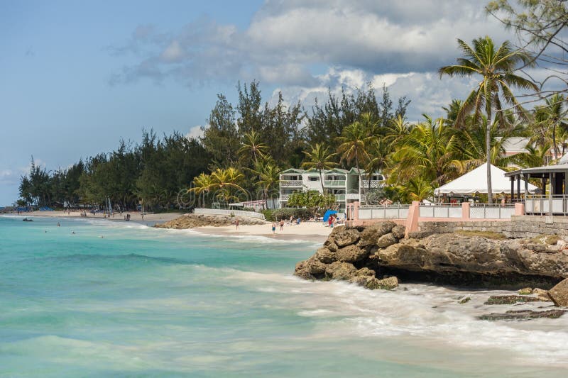 Bridgetown Barbados March 11 2014 Beach In Barbados With Tourists And Ocean Water 2471