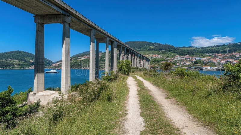 Bridging Waters: a Path Beneath Concrete Giants and a Blue Sky View ...
