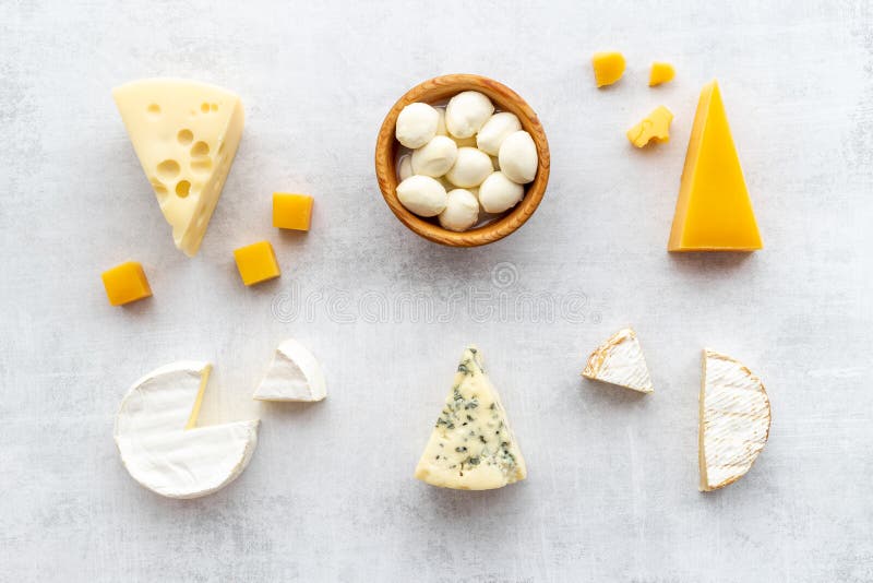 Brie and Blue Cheese with Parmesan and Maasdam. Dairy Products Layout ...