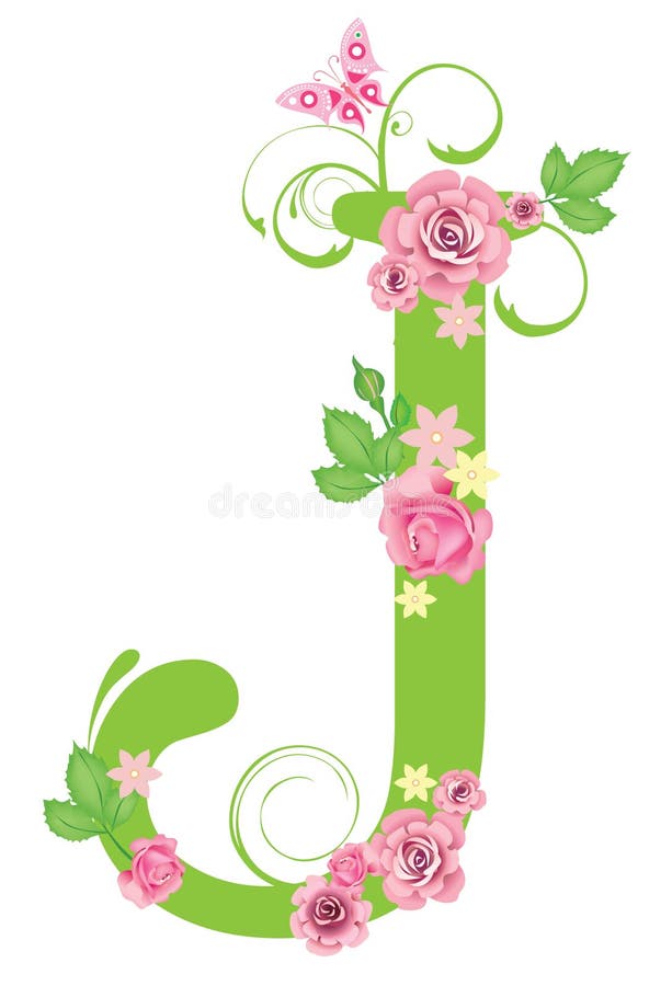 Letter J met rozen vector illustratie. Illustration of vector - 7967405