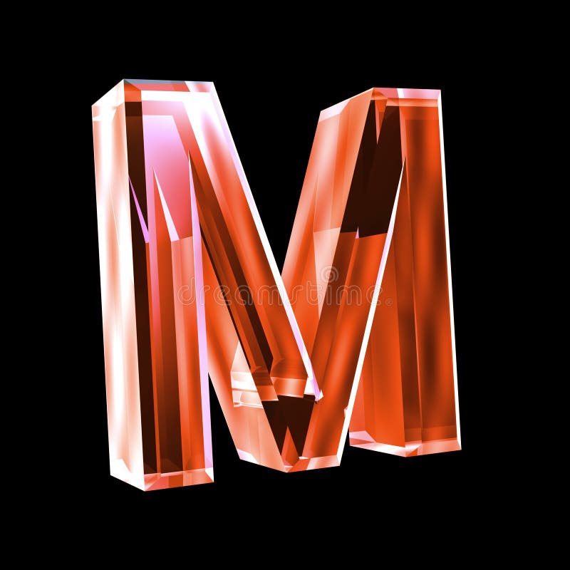Letter M van rood glas 3D stock illustratie. Illustration of zwart ...