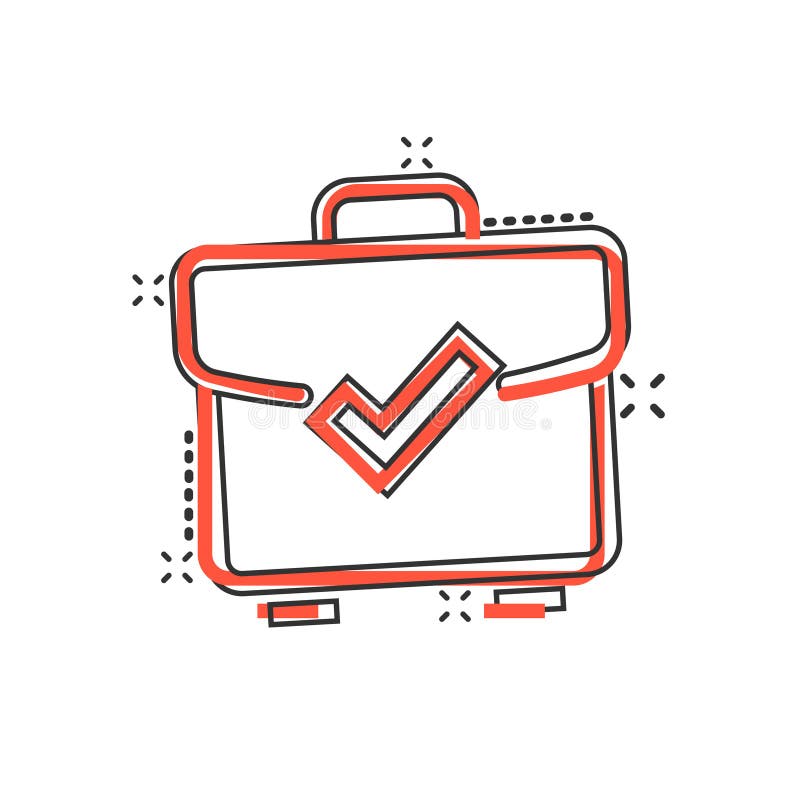 Briefcase Accept Icon in Comic Style. Portfolio Approval Cartoon Vector ...