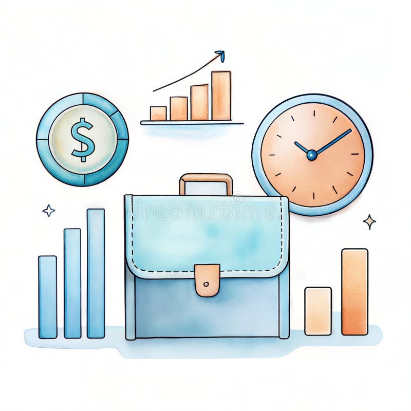 Briefcase Clock Bar Graph Pie Chart Business, Organization Efficiency ...