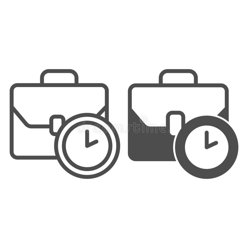 Briefcase with Clock Line and Solid Icon, Remote Work Concept. Vector ...