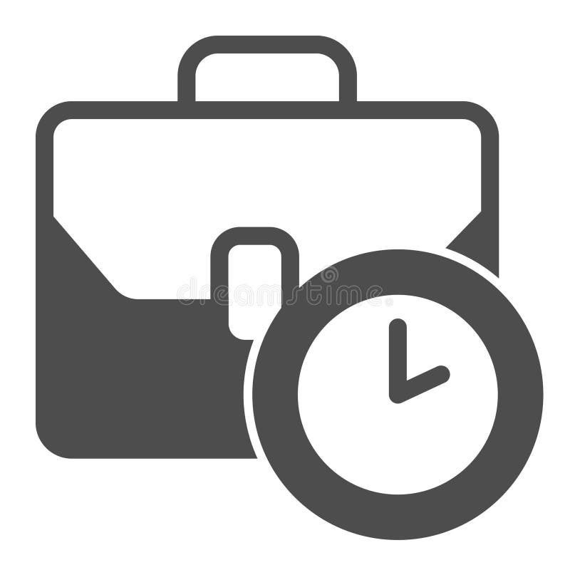 Briefcase with Clock Solid Icon, Remote Work Concept. Vector Graphics ...