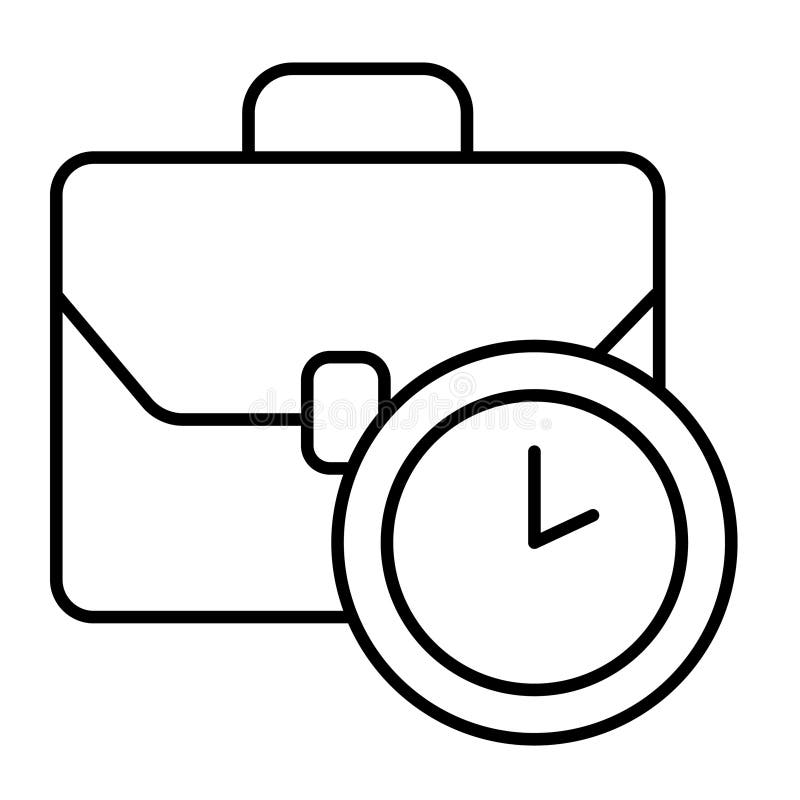 Briefcase with Clock Thin Line Icon, Remote Work Concept. Vector ...