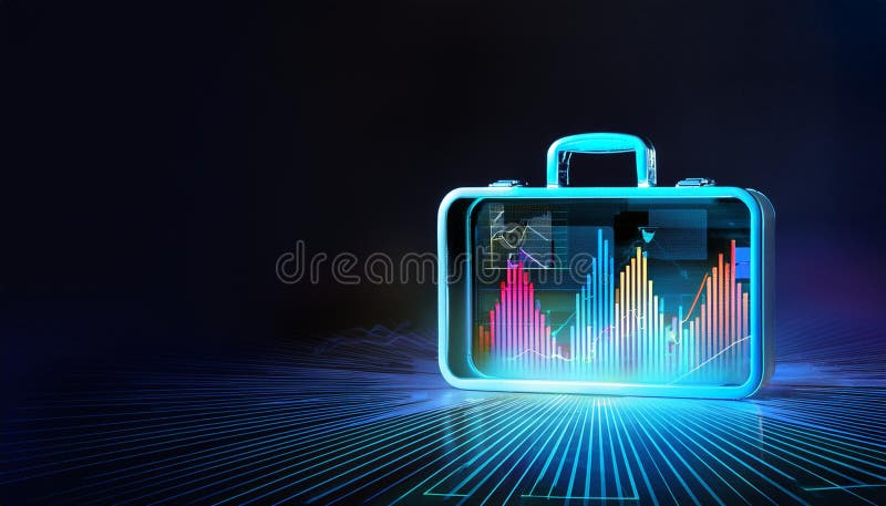 Briefcase with Digital Charts and Graphs Emerging from it, Symbolizing ...
