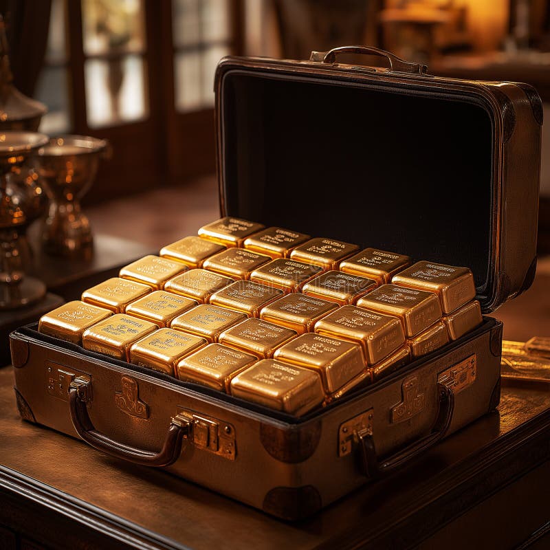 Briefcase Full of Shiny Gold Bars. Stock Illustration - Illustration of ...