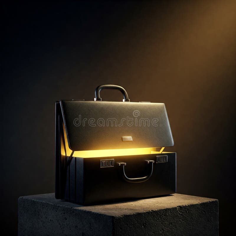 Briefcase with Glowing Light Coming from Inside Stock Illustration ...