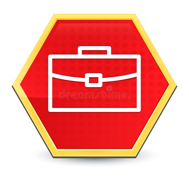 Briefcase Icon Abstract Red Hexagon Button Bright Yellow Frame Elegant ...