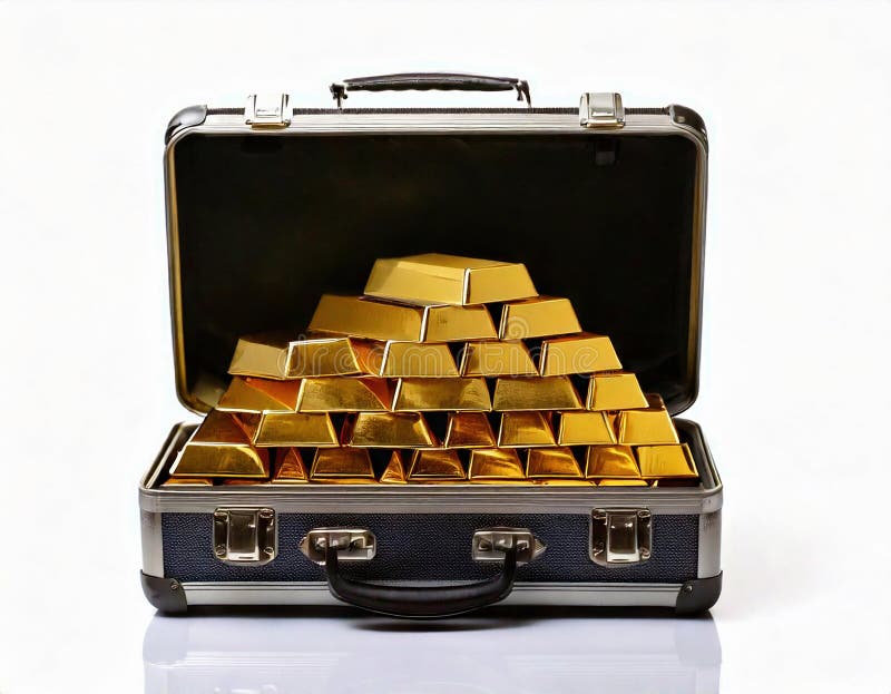 Golden Bars Stacked Neatly in an Open Briefcase on a Plain Background ...