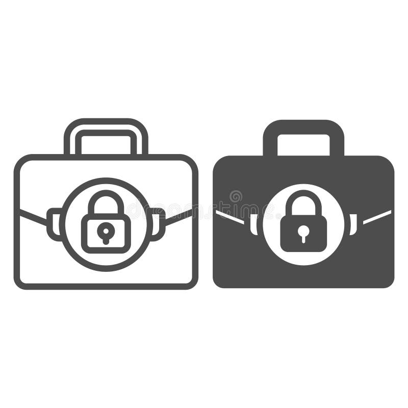 Briefcase with Secure Lock Line and Solid Icon, Documents Safety ...