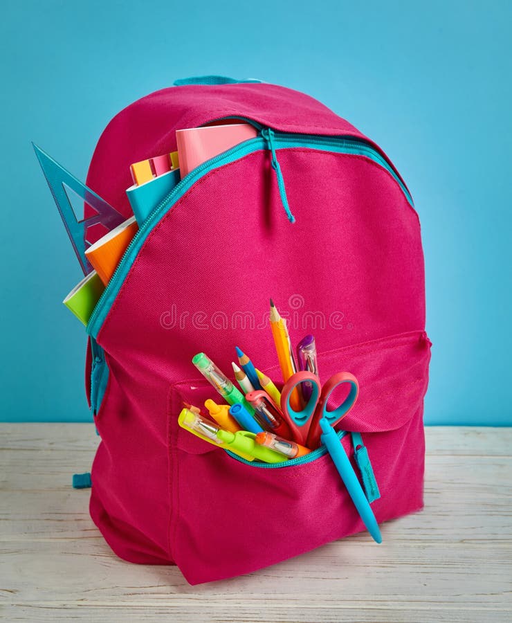 A Briefcase with a Bright Stationery for the Student Stock Photo ...