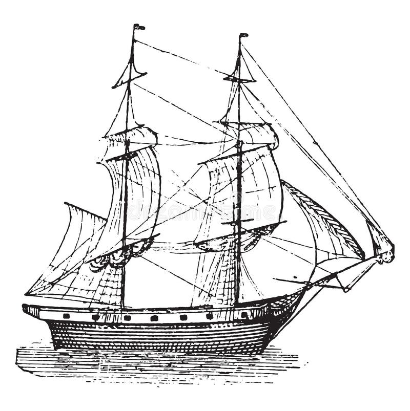 Brig, vintage engraving stock vector. Illustration of river - 163044328
