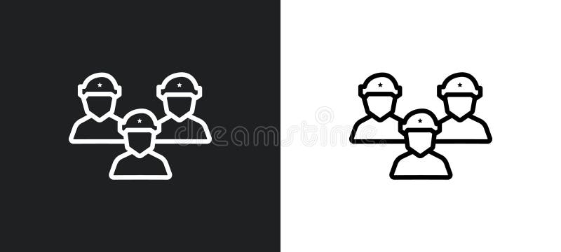 Brigade Outline Icon in White and Black Colors. Brigade Flat Vector ...