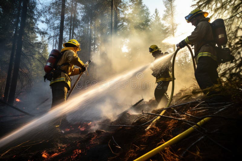 Firefighters Use Water To Fight Wildfires in the Forest while Working ...
