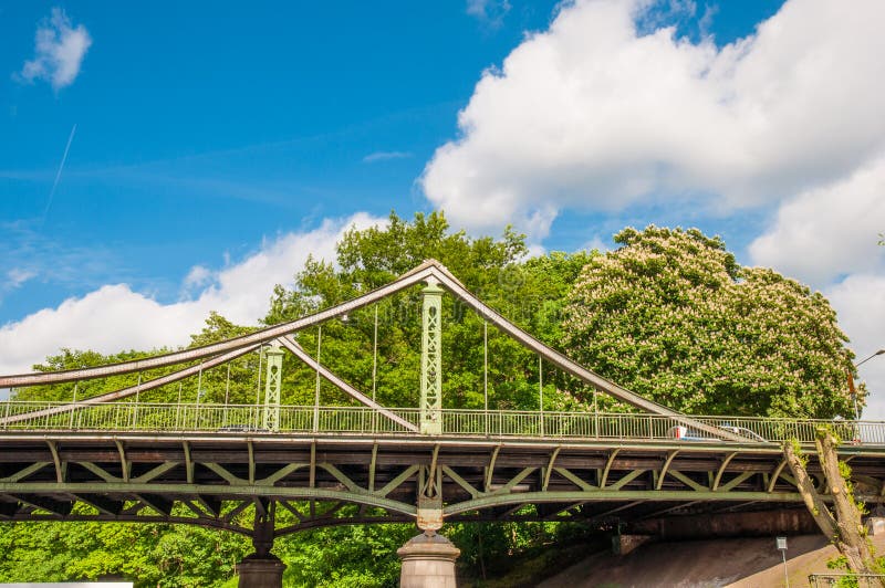 Brigde Metal by Night Lights Wet Asphalt Stock Image - Image of lantern ...