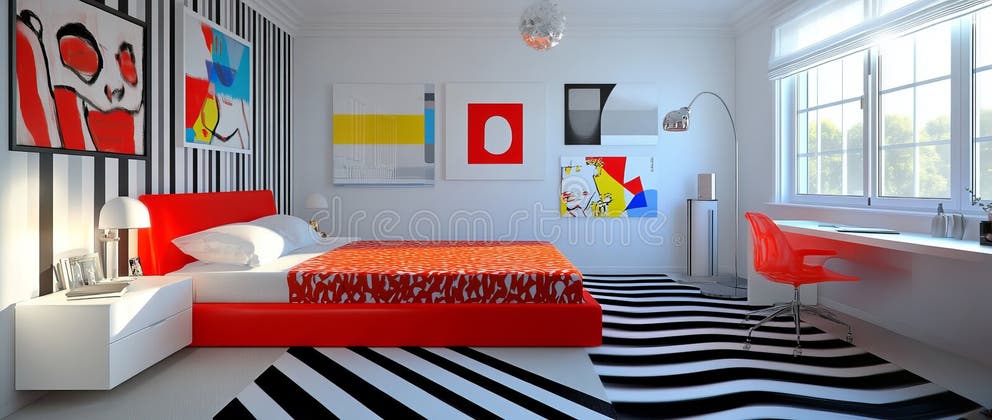 Bright Abstract Bedroom Concept Highlighting Bold Colors and Patterns ...