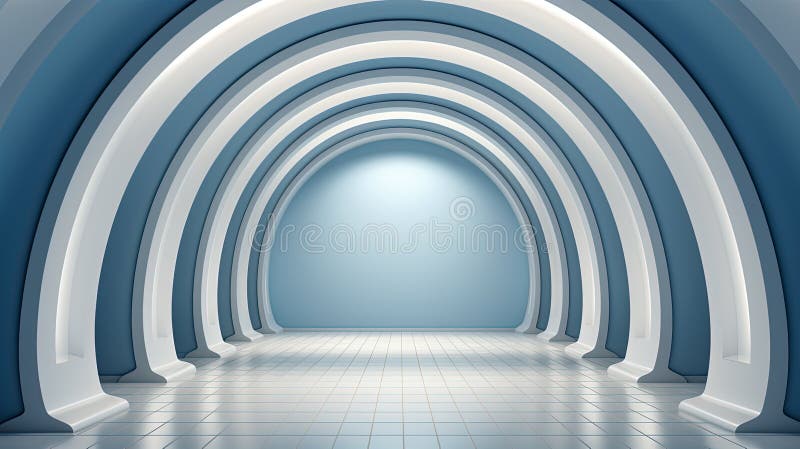 Bright Abstract Blue and White Round Geometric Structure with Light and ...