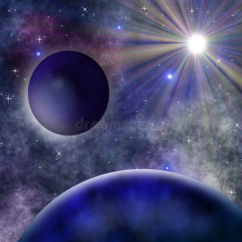 Bright Abstract Celestial Landscape with Planets, Collage Stock ...