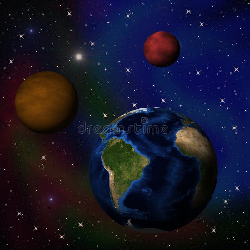 Bright Abstract Celestial Landscape with Planets,collage Stock ...