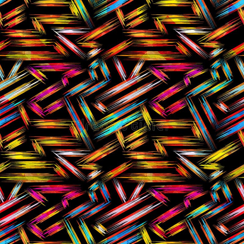 Bright Abstract Colored Seamless Pattern on Black Background Stock ...
