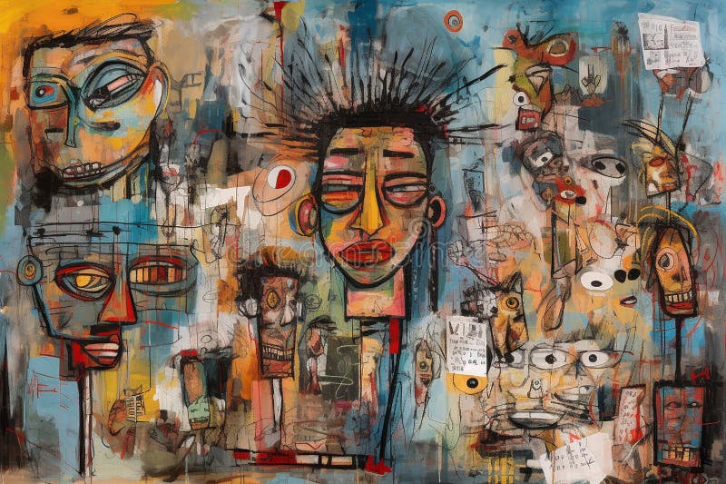 Bright Abstract Painting of Various Portraits Stock Illustration ...