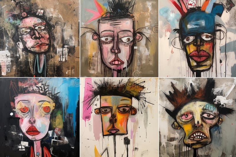 Bright Abstract Painting of Various Portraits Stock Illustration ...