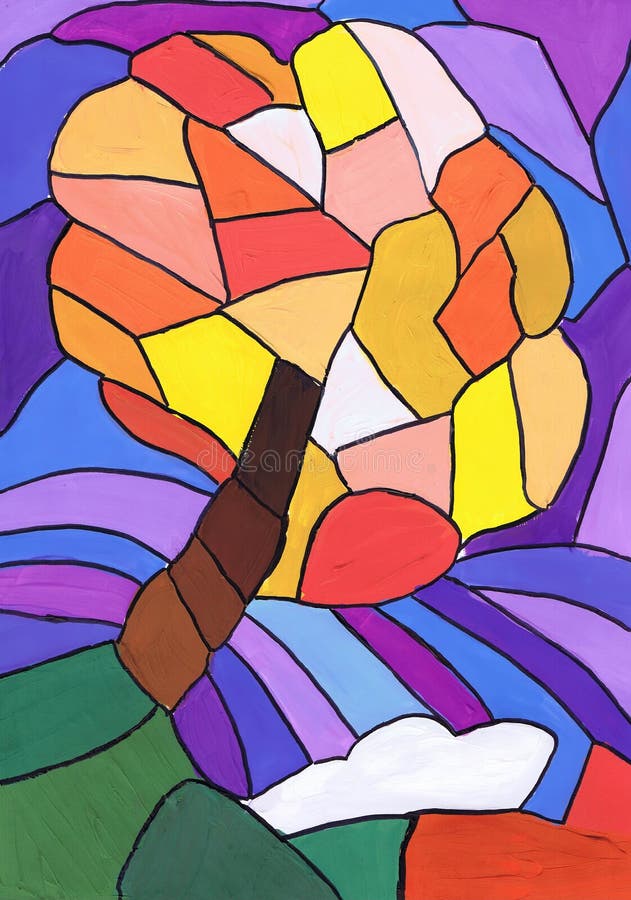 Autumn Abstract Tree. Sketch a Stained Glass Window Stock Illustration ...