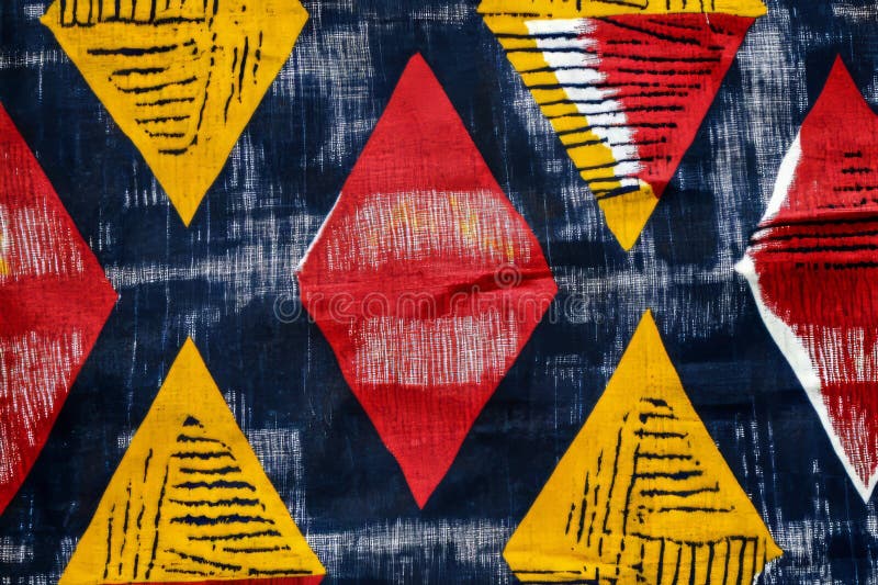 Bright African Wax Print Textile, Bold Geometric Patterns in Red ...
