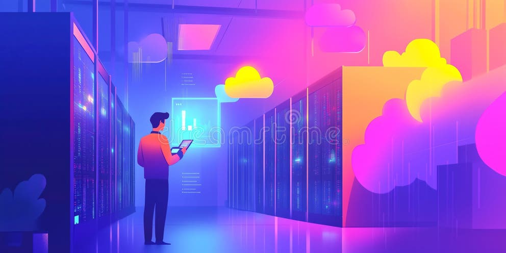 A Bright, AI-Driven Data Center Where an Analyst Reviews Complex Patterns and Insights Stock ...