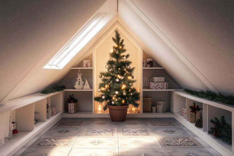 Festive Attic with Christmas Cheer Stock Illustration - Illustration of ...