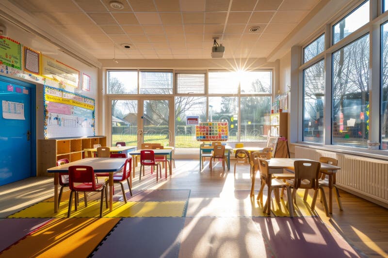 Bright and Airy Classroom Filled with Numerous Tables and Chairs for ...