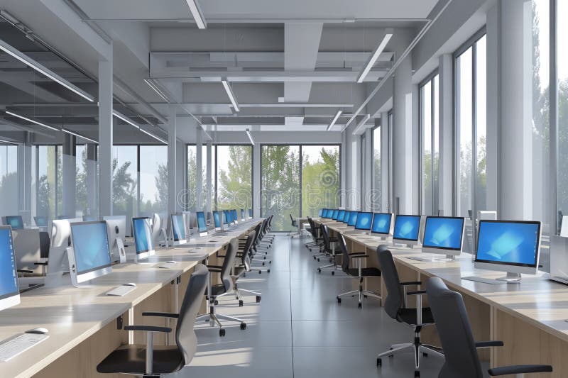 Bright and Airy Computer Lab in Corporate Office Stock Photo - Image of ...