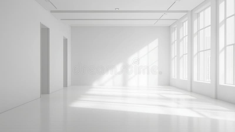 Bright and Airy Empty Room with Large Windows Casting Shadows in ...
