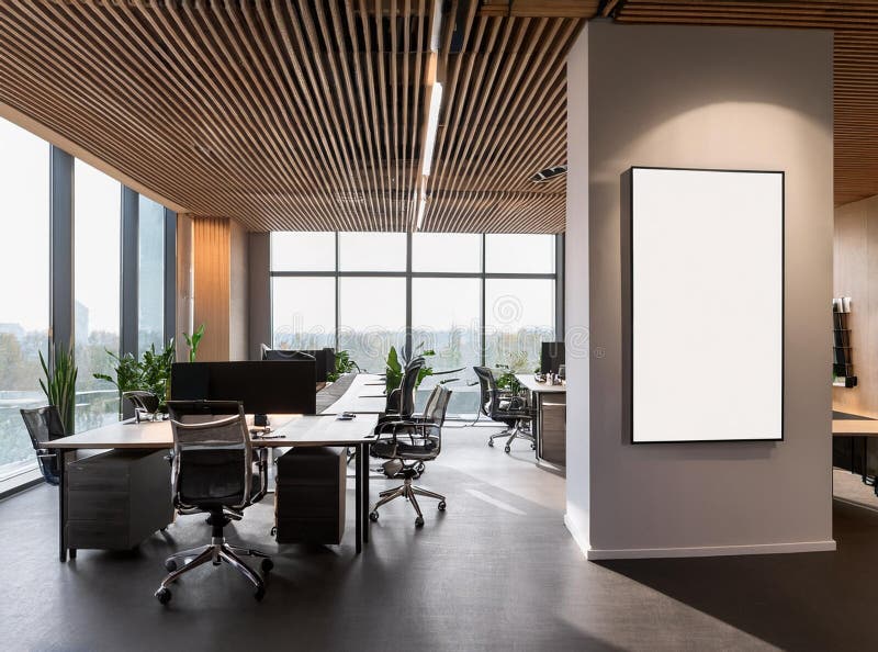 Modern White Coworking Space with Tables and Computers Stock ...