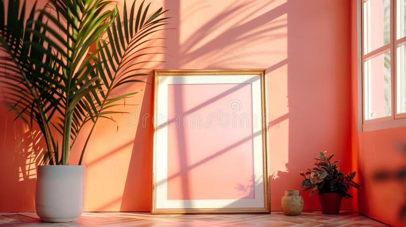 A Bright and Airy Indoor Setting with a Blank Frame and Greenery at ...