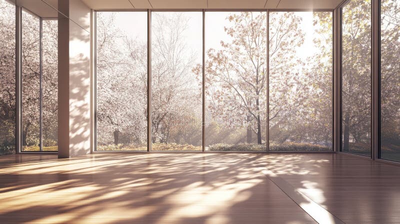 Bright and Airy Interior with Natural Light and Views of Blooming Trees ...