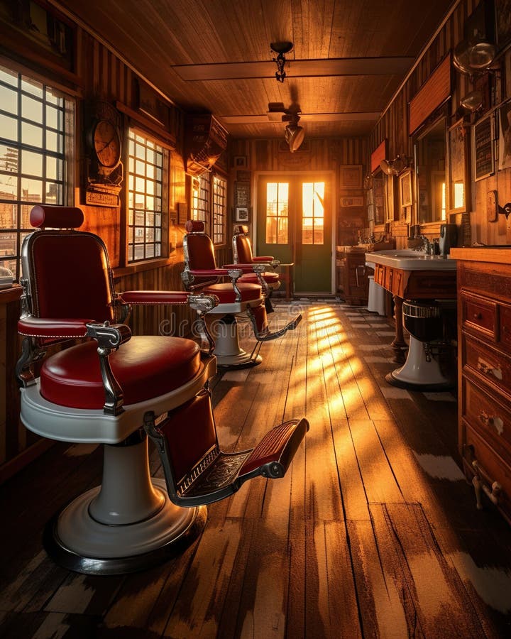 An Interior Shot of a Barbershop Highlighted by the Golden Rays of the ...