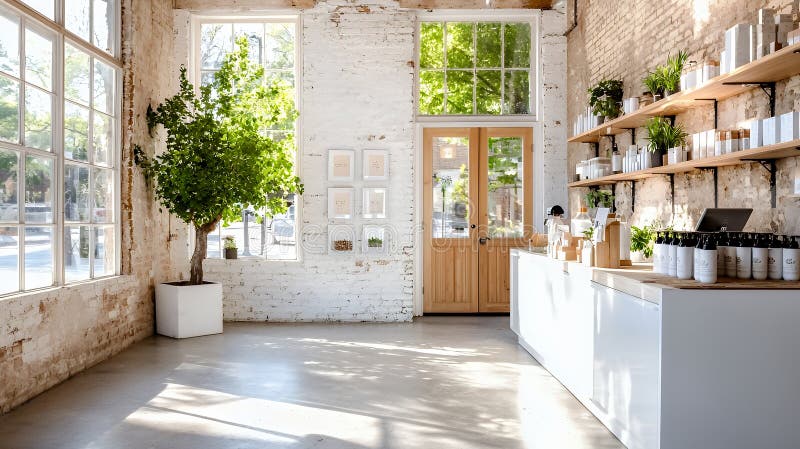 Bright and Airy Interior Space Featuring Natural Greenery and Modern ...